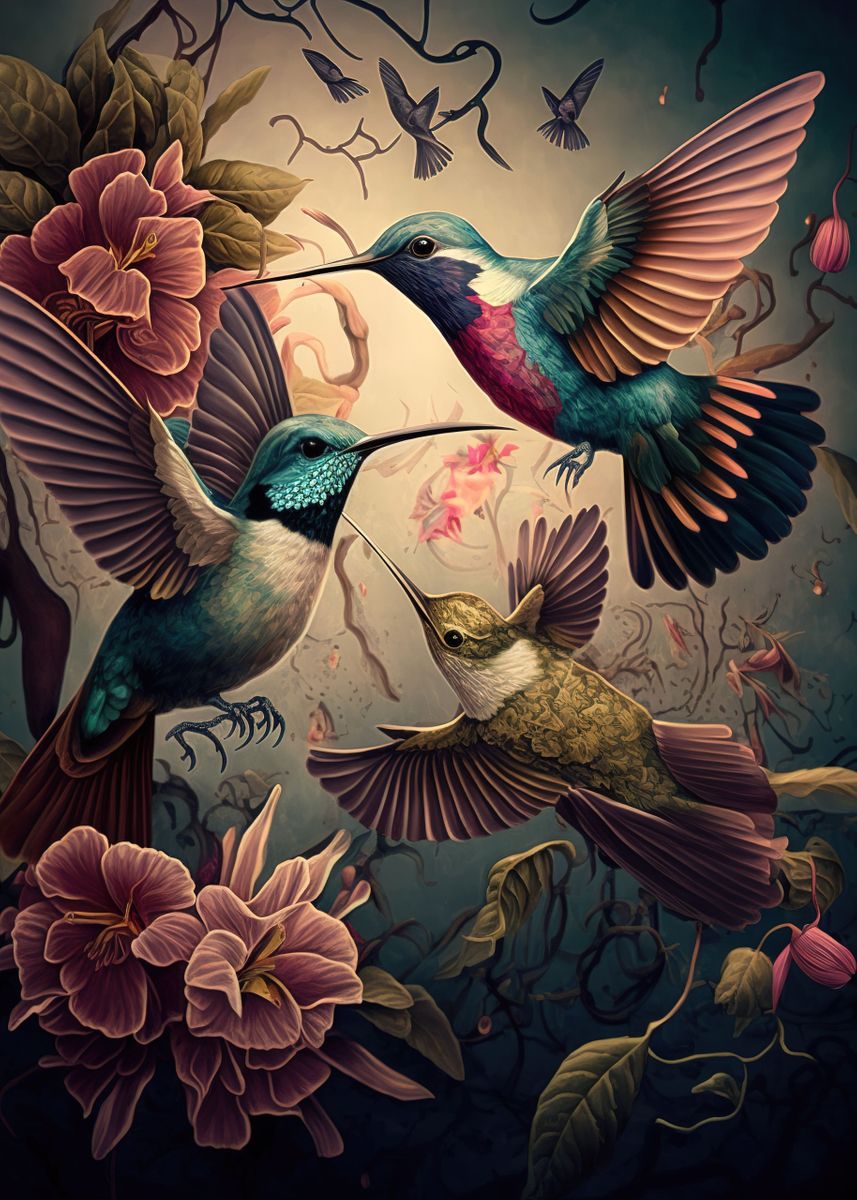 'Hummingbirds' Poster, picture, metal print, paint by Same Person ...