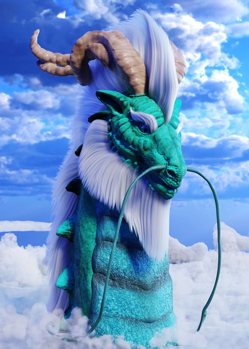 'Wind Dragon Bust' Poster, picture, metal print, paint by Genris | Displate