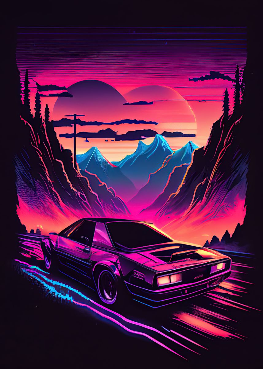 'Retro Car Vaporwave' Poster, picture, metal print, paint by Sagita ...