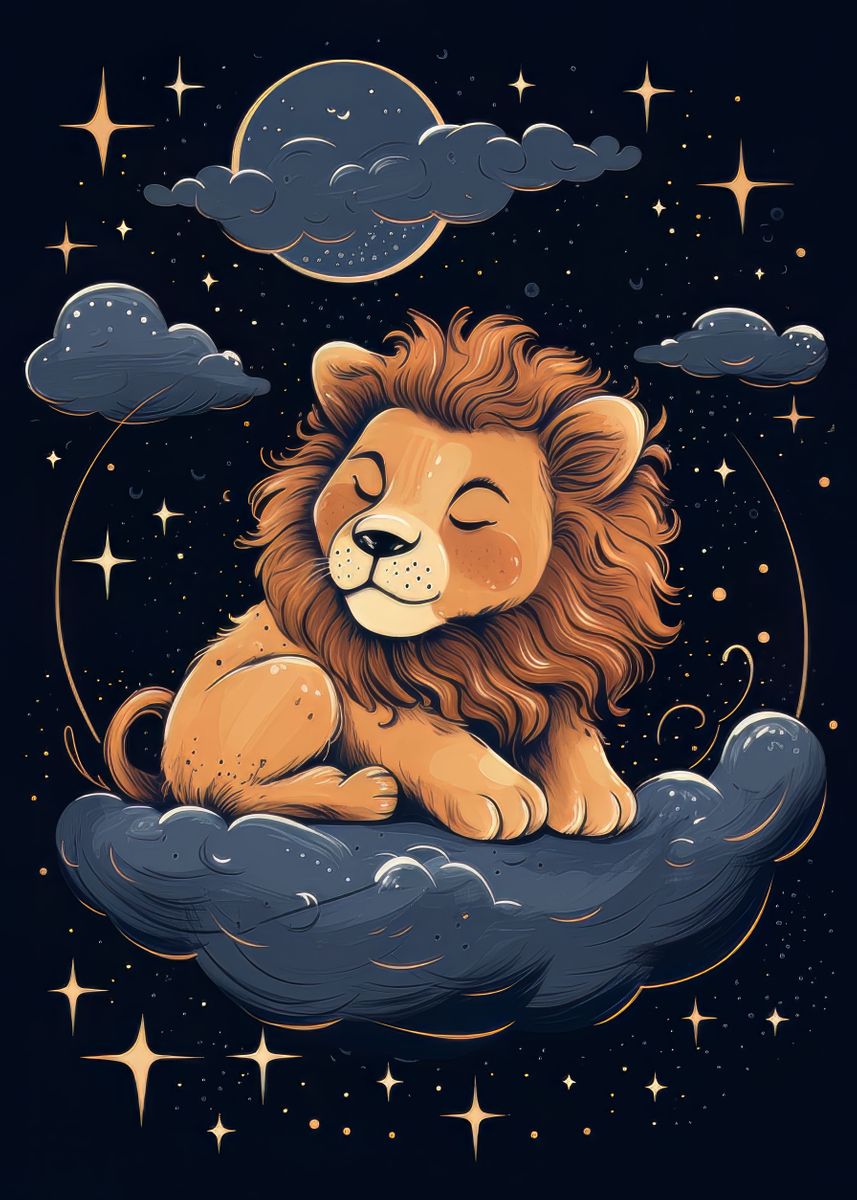 'Sleepy Time Lion' Poster by Scott Prokop | Displate