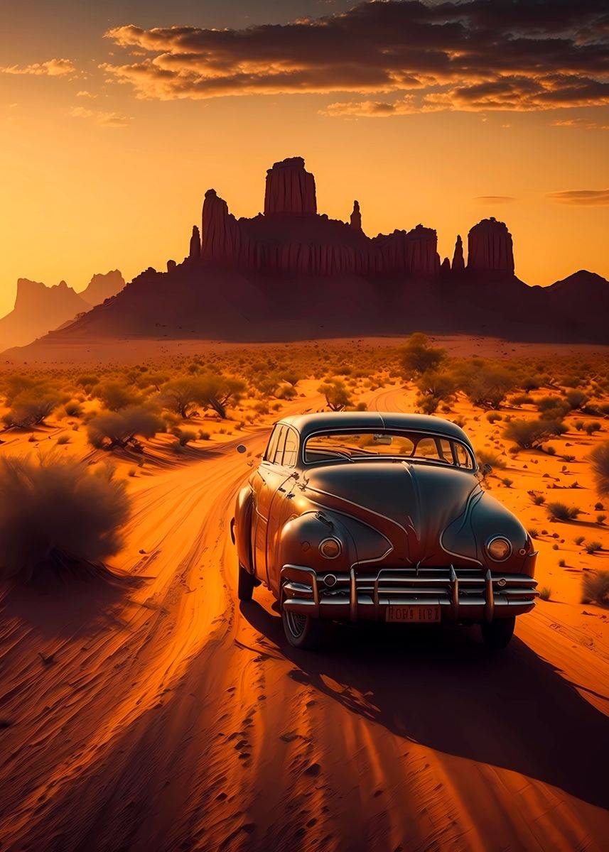 'Vintage Car in Desert' Poster, picture, metal print, paint by ColorMe ...