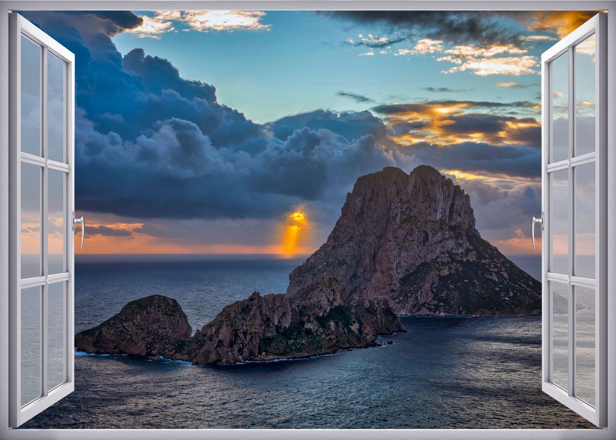 'Window view beach sunset' Poster by Fenestrart | Displate