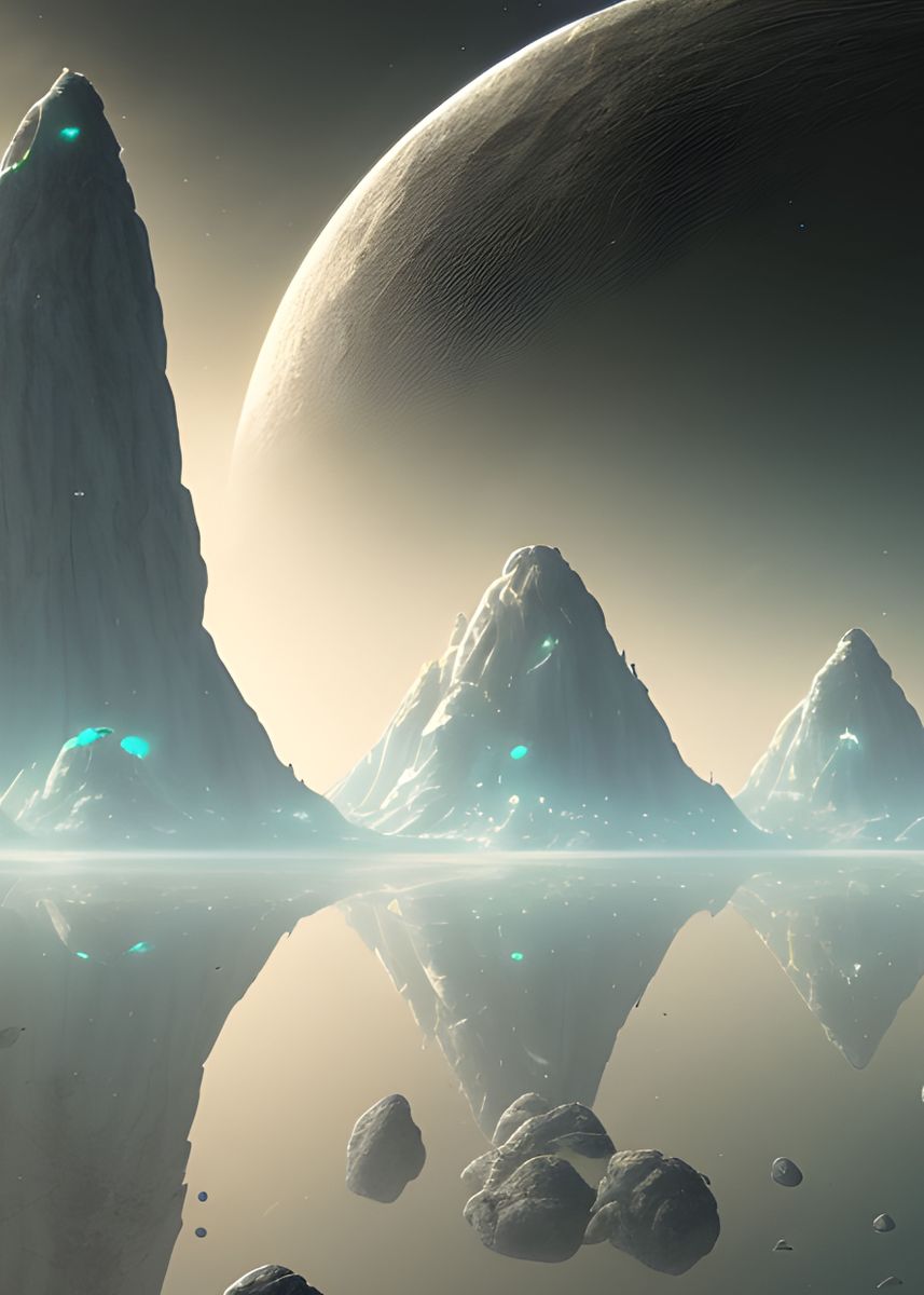 'Alien Floating Mountains' Poster, picture, metal print, paint by Novox ...