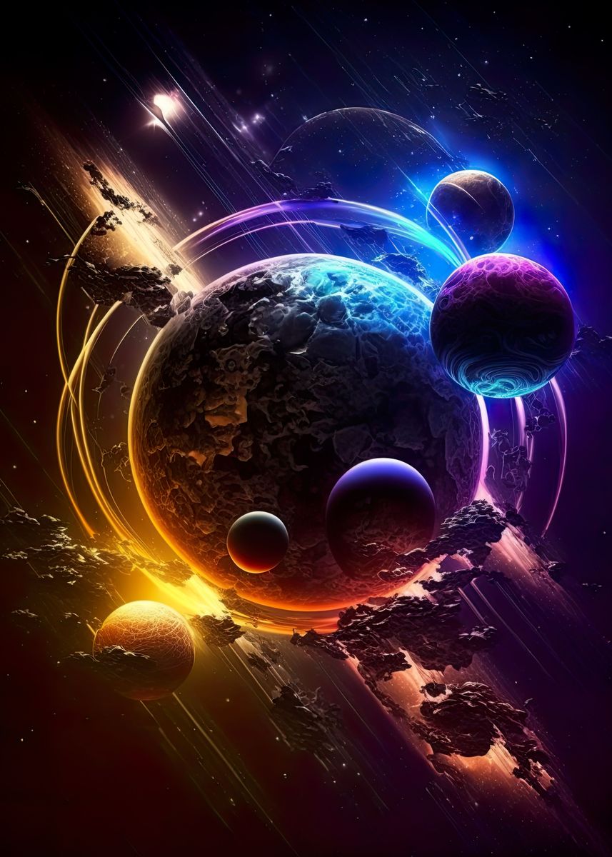 'Neon Cosmic Voyage' Poster, picture, metal print, paint by hassen ...