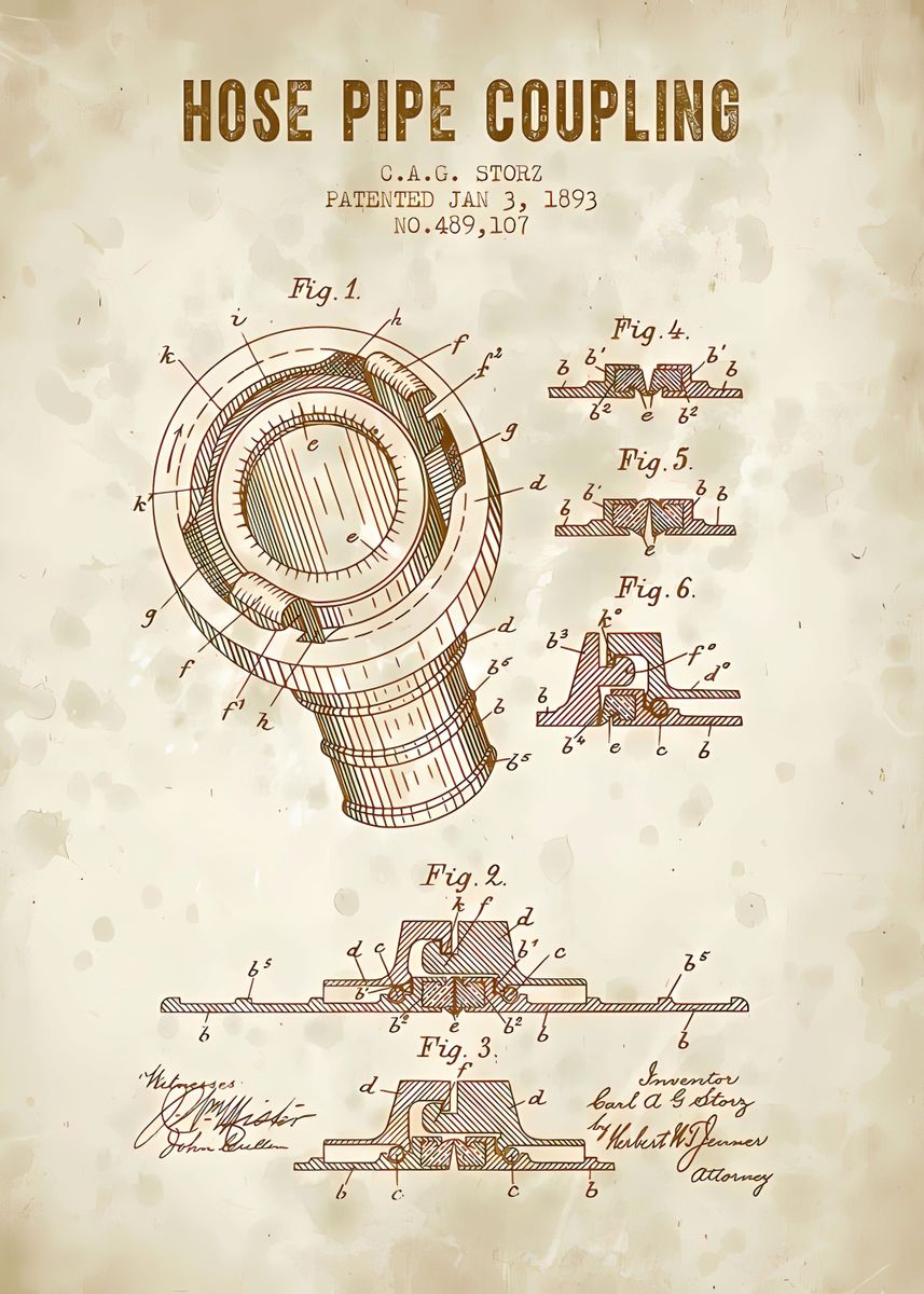 '1893 Hose Pipe Coupling' Poster by G Design | Displate