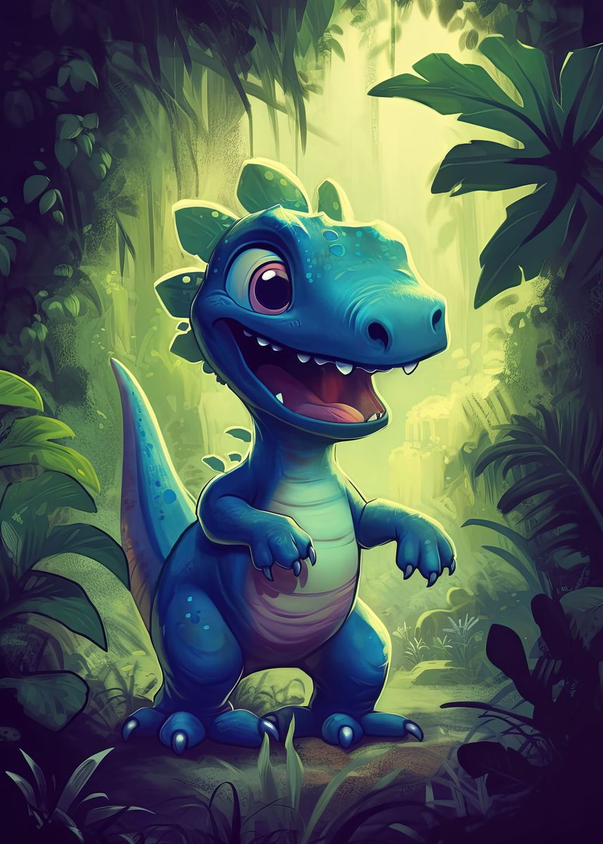 'Cute Blue Baby Dino' Poster, picture, metal print, paint by ArsFerrum ...