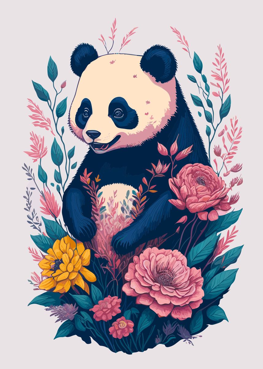 'Panda Bear Flower Splash' Poster, picture, metal print, paint by ...