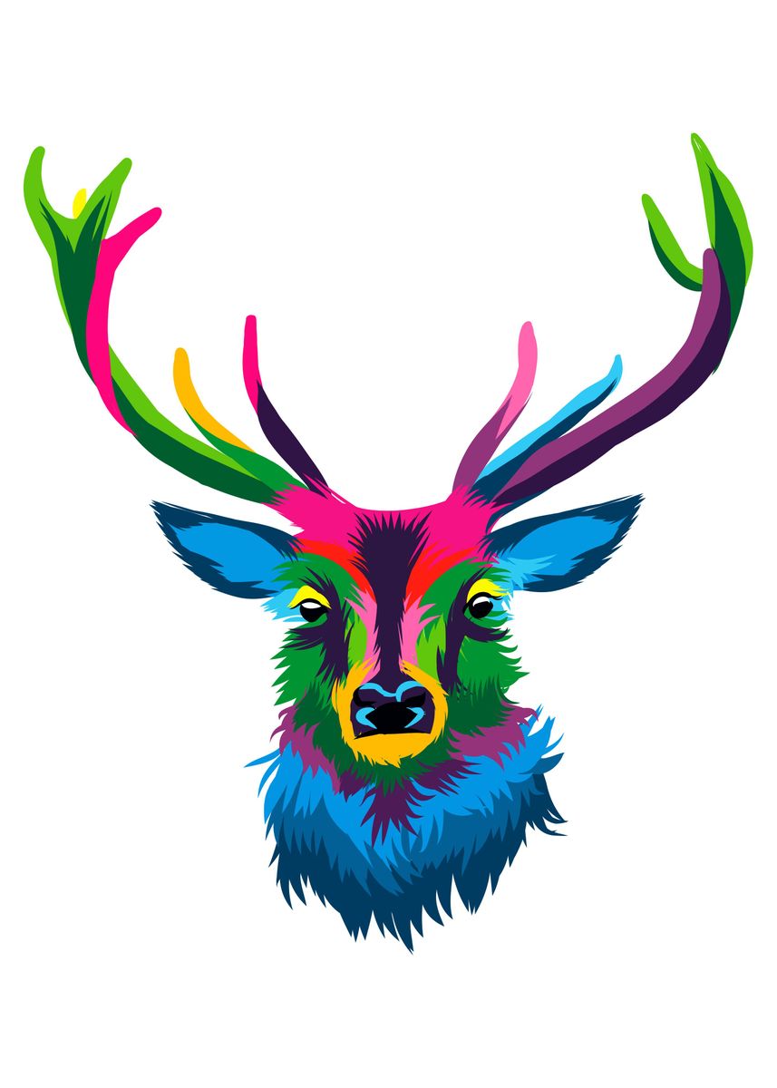 'Red deer head portrait' Poster, picture, metal print, paint by Le Duc ...