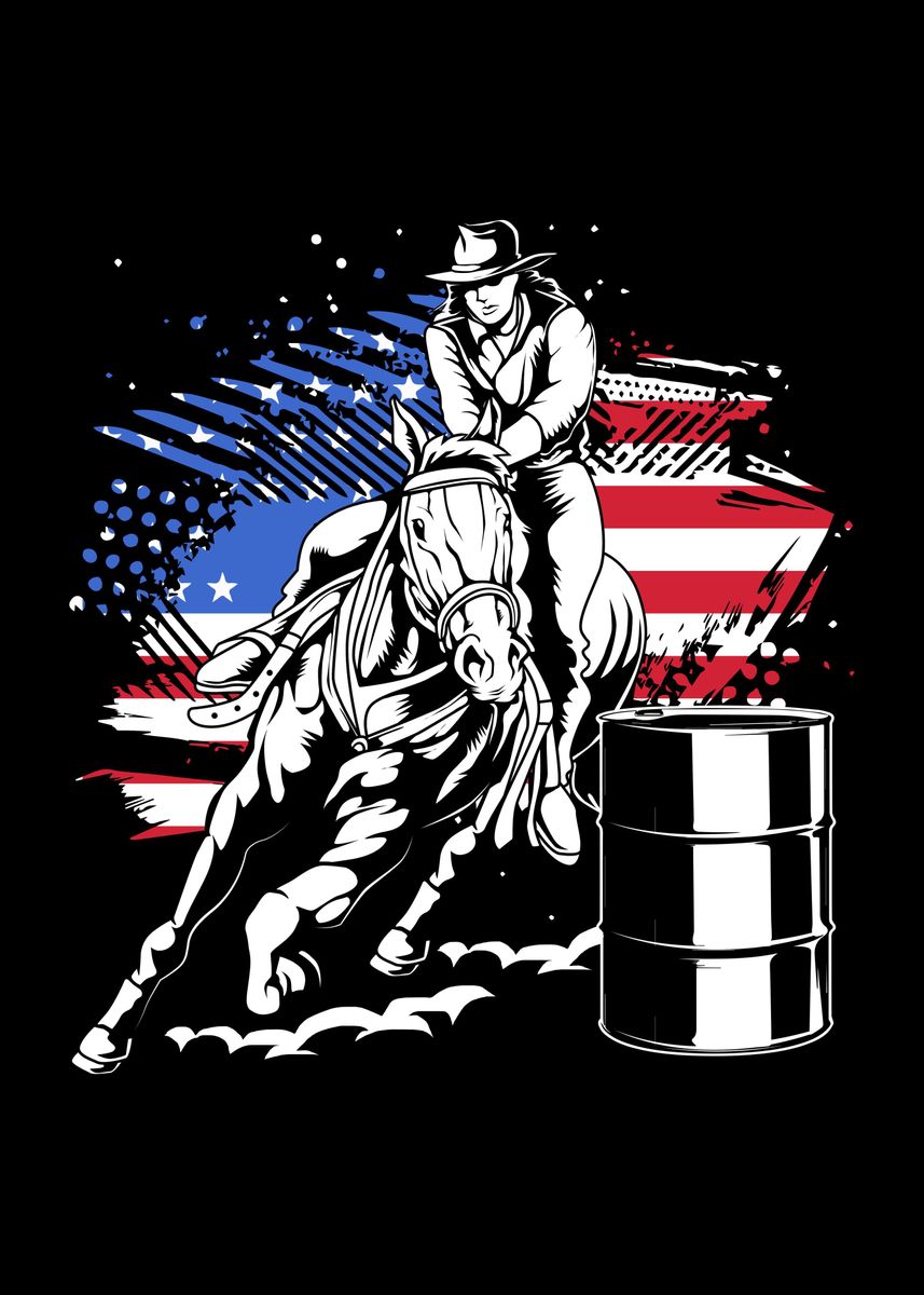 'Barrel Racing US Flag' Poster, picture, metal print, paint by ...