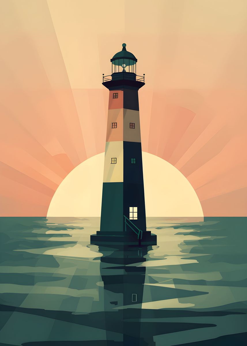 'Sunset Lighthouse' Poster, picture, metal print, paint by Mark Vincent ...