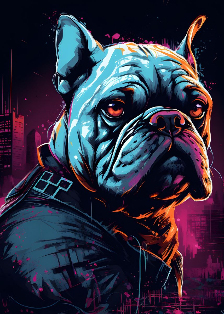 'Bulldog Cyberpunk' Poster, picture, metal print, paint by Art Jiyuu | Displate