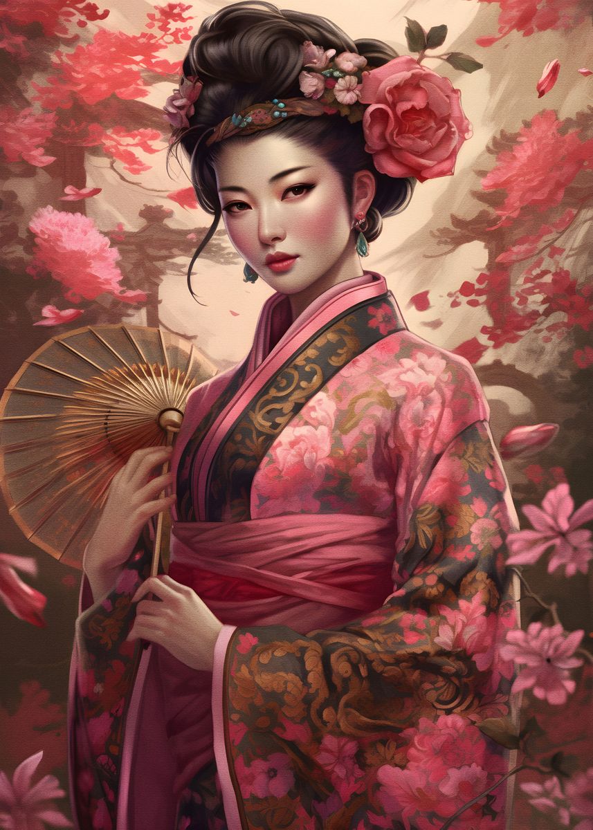 'Geisha Flower 4' Poster, picture, metal print, paint by Elz art | Displate
