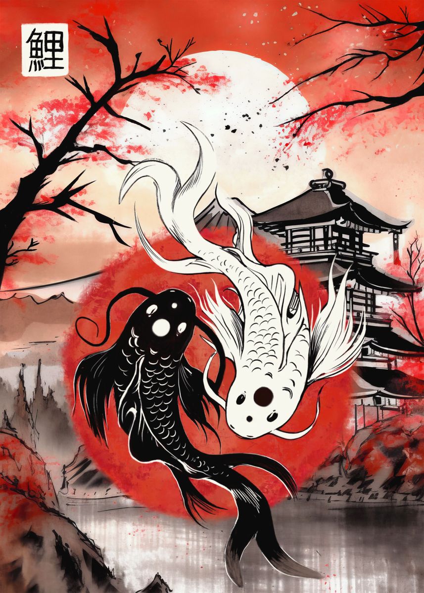 'Koi fish Yin and yang' Poster, picture, metal print, paint by Simon ...