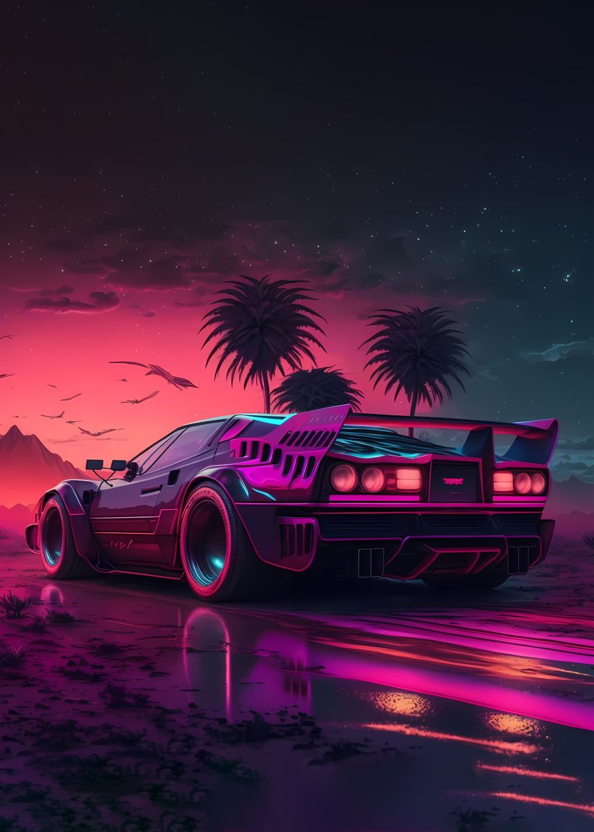 'Retro wave Car colorful' Poster, picture, metal print, paint by Adryan ...