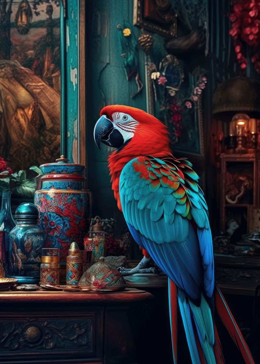 'Parrot Still Life Vintage' Poster, picture, metal print, paint by ...