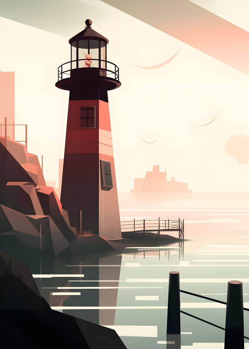 'Lighthouse Crimson Seasca' Poster by Mark Vincent Verallo | Displate