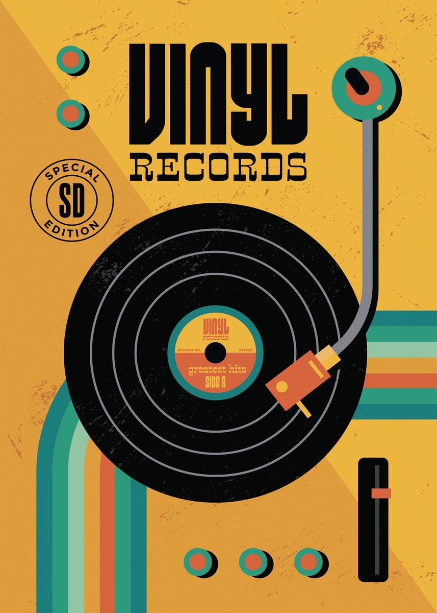 '80s retro music vinyl disc' Poster, picture, metal print, paint by ...