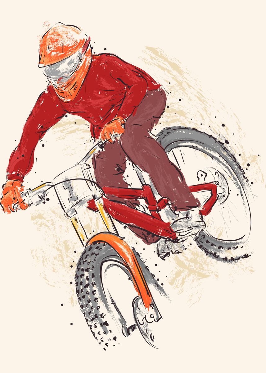 'downhill rider drawing' Poster, picture, metal print, paint by masan ...