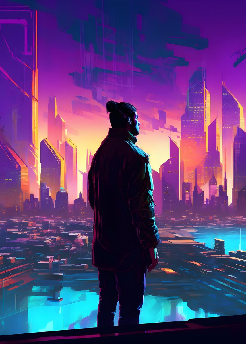 'Future City Cyberpunk' Poster, picture, metal print, paint by Art Jiyuu | Displate