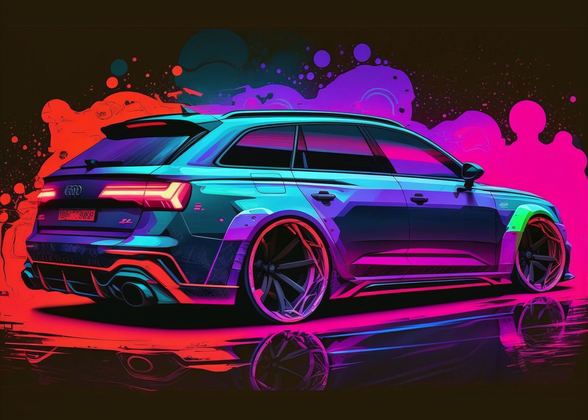 'Neon Painted Audi RS6' Poster by Zukato | Displate