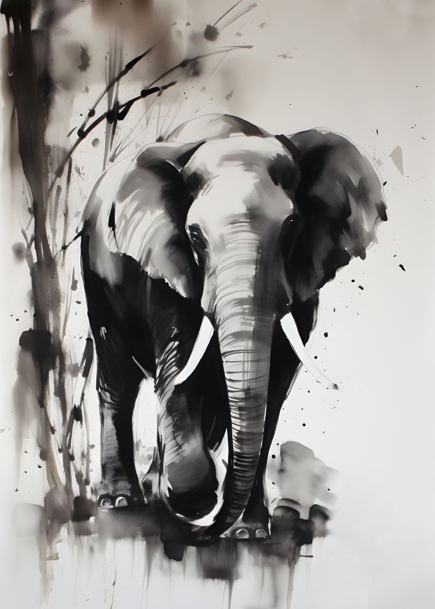 'Elephant Ink Drawing' Poster by GoodLifeImages | Displate