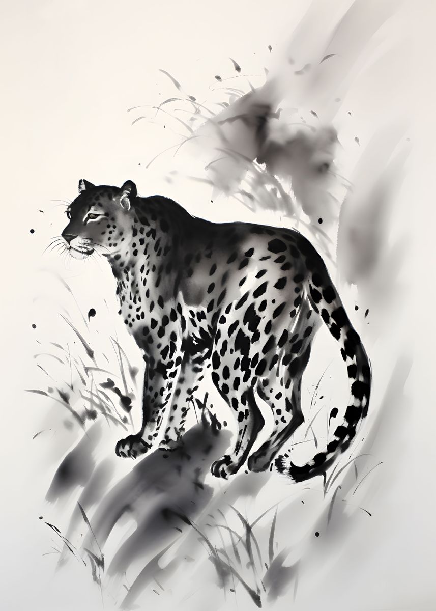'Cheetah Ink Drawing' Poster, picture, metal print, paint by ...