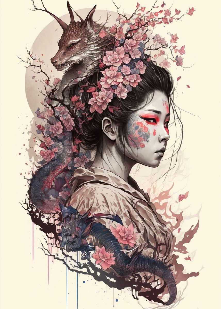 'Geisha Dragon' Poster by Graphic Japanese | Displate