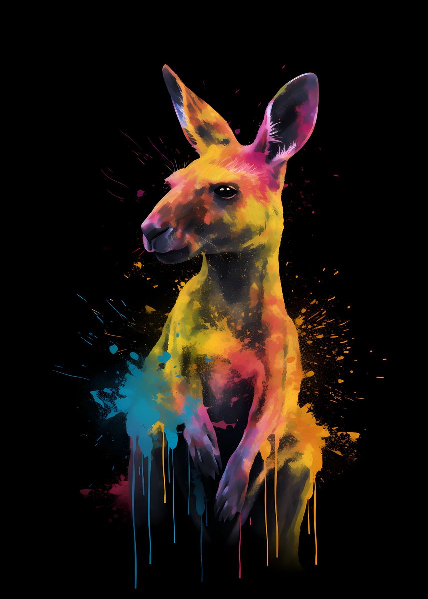 'Kangaroo Colorful Australi' Poster, picture, metal print, paint by ...