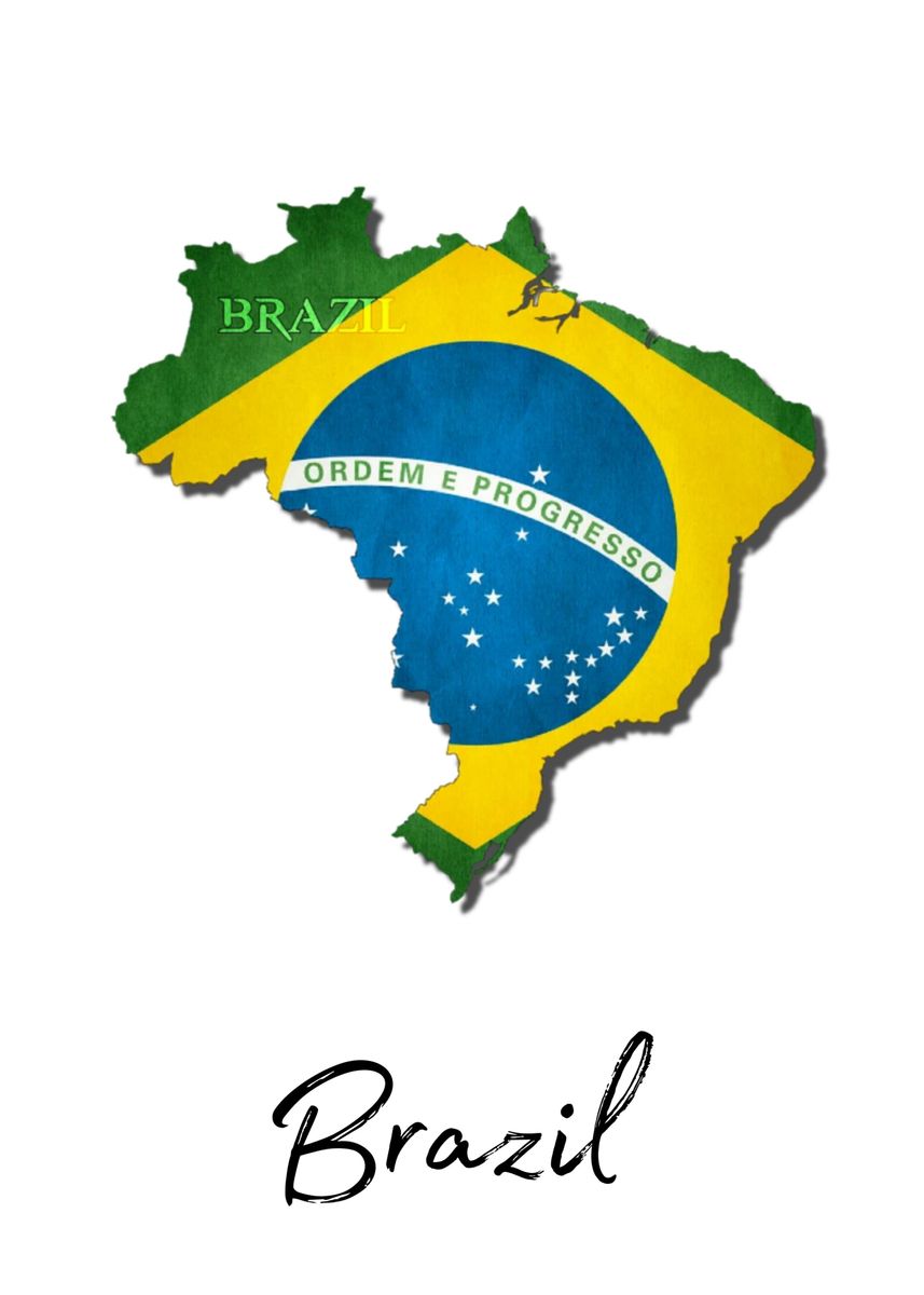 'Brazil Map With Flag' Poster, picture, metal print, paint by Wijaki ...