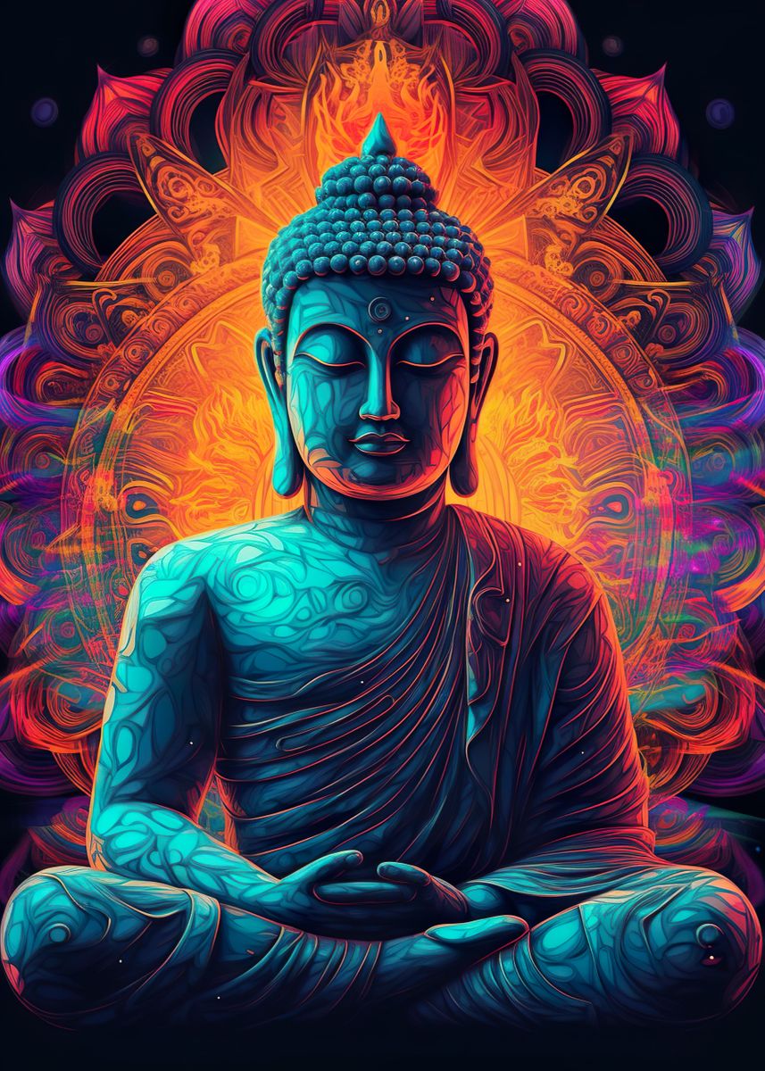 'Buddha Psychadelic Mandala' Poster, picture, metal print, paint by ...