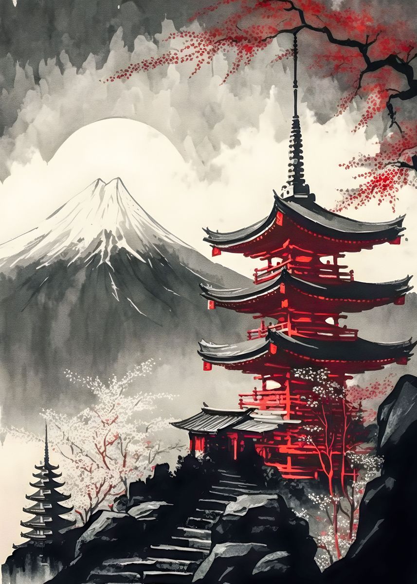 'Japanese Temple 7' Poster, picture, metal print, paint by Elz art ...