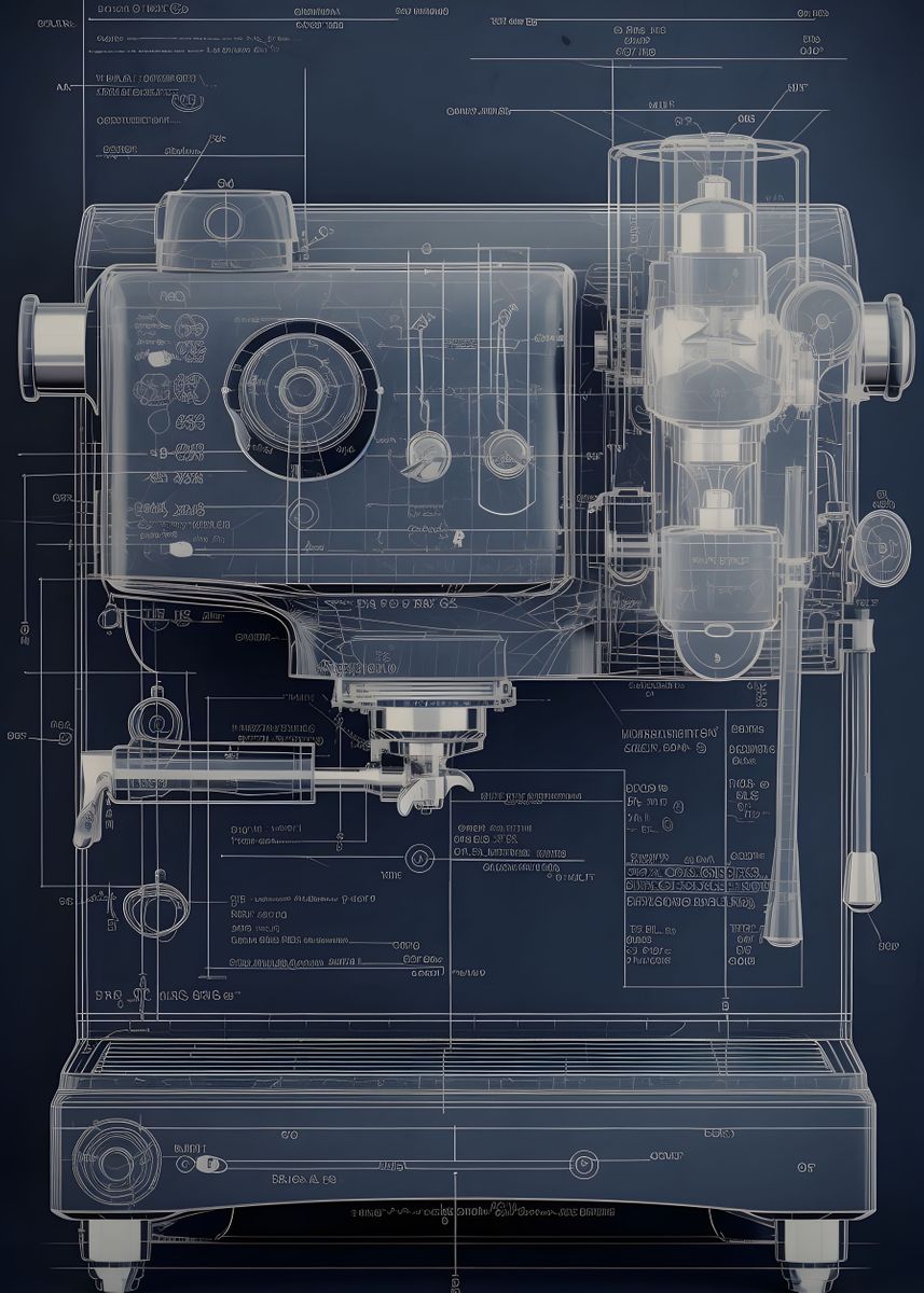 'Coffee Machine Blueprint' Poster, picture, metal print, paint by ...
