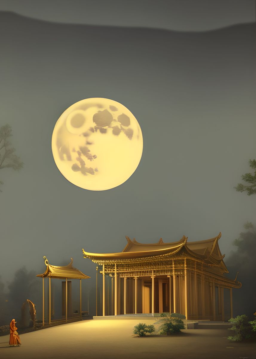 'Full moon temple' Poster, picture, metal print, paint by Zenso | Displate
