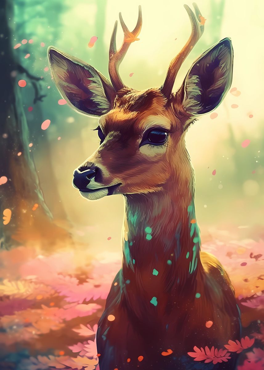 'Deer Anime Animal' Poster, picture, metal print, paint by DecoyDesign ...