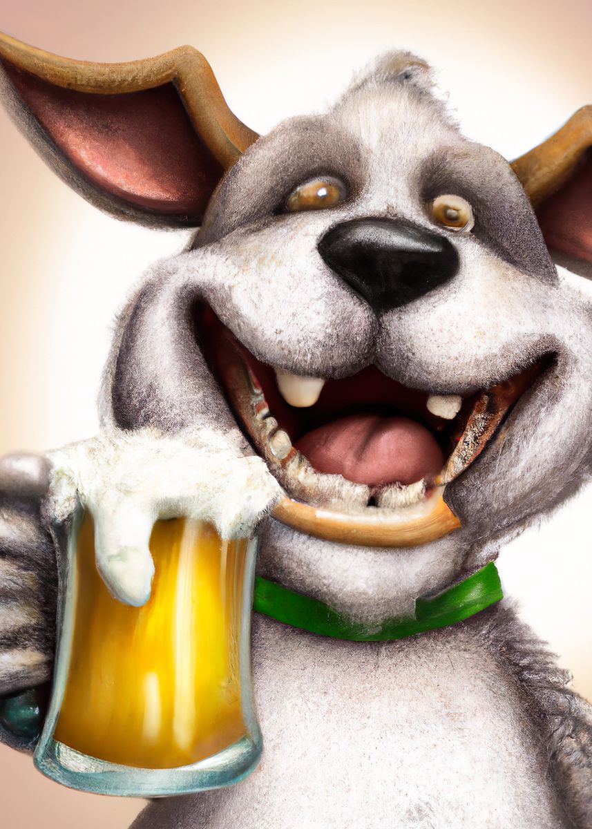 'Funny Dog with Beer' Poster, picture, metal print, paint by maxdesign ...