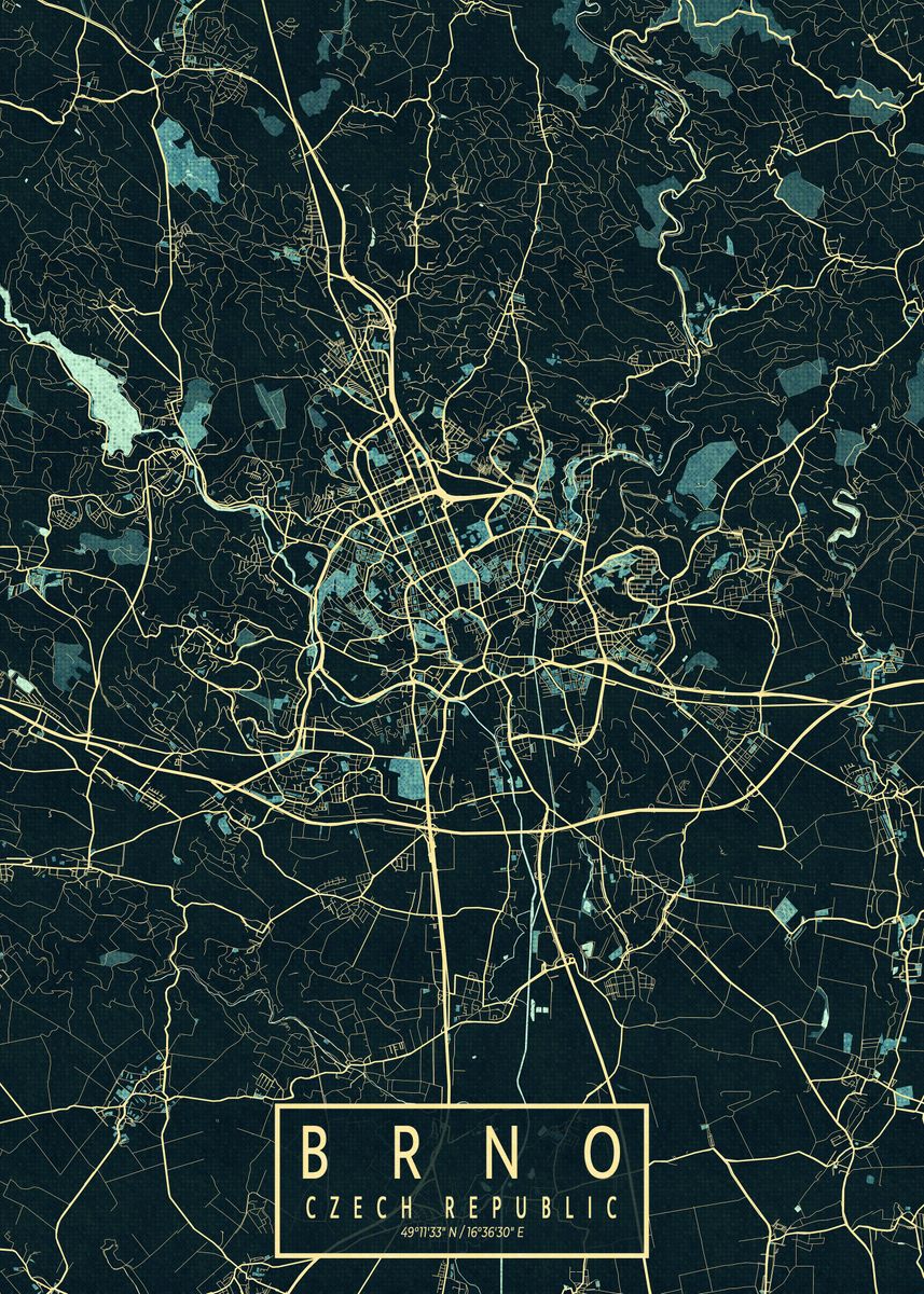 'Brno City Map Summer' Poster, picture, metal print, paint by deMAP ...