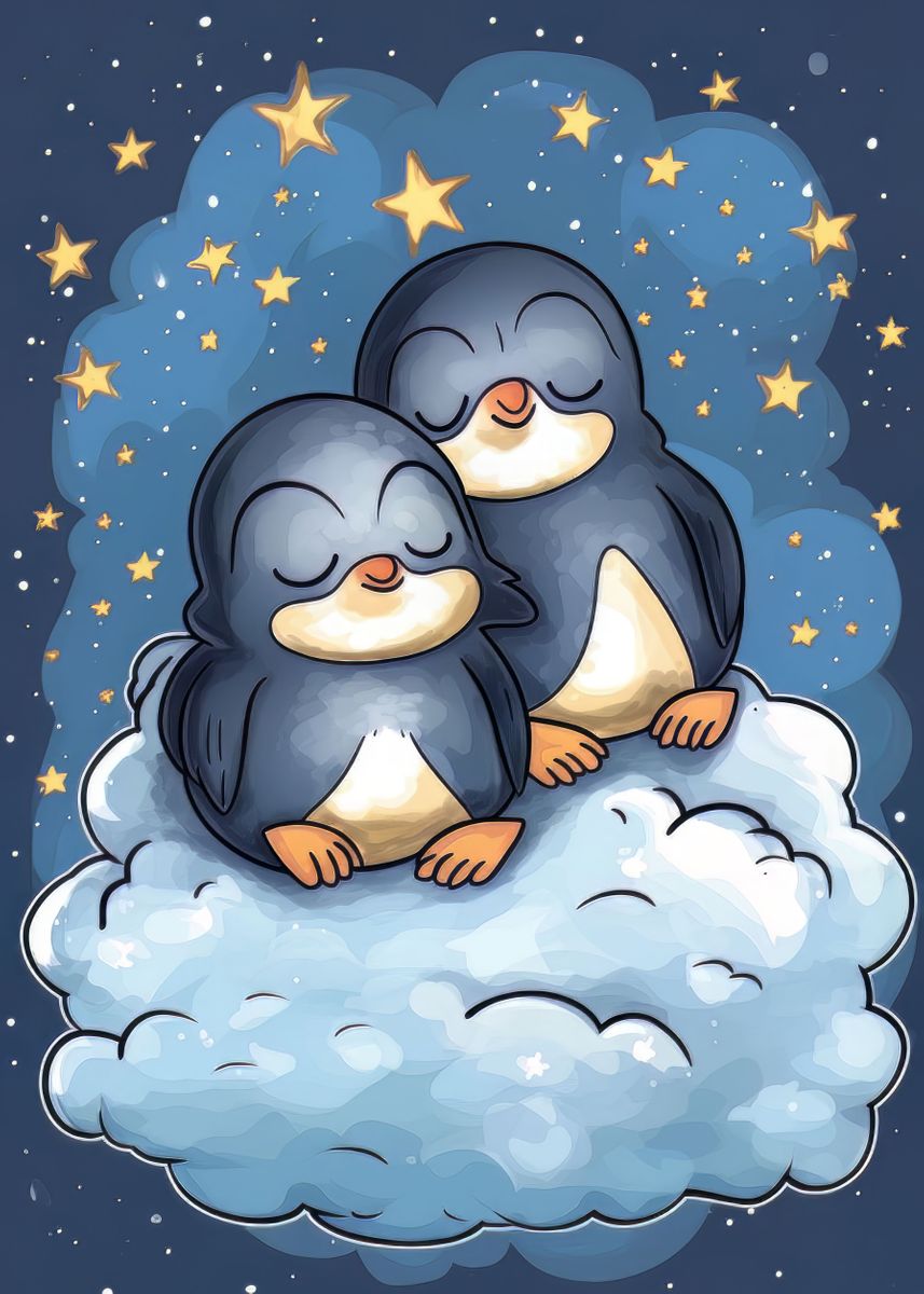 'Good Night Little Penguins' Poster, picture, metal print, paint by ...