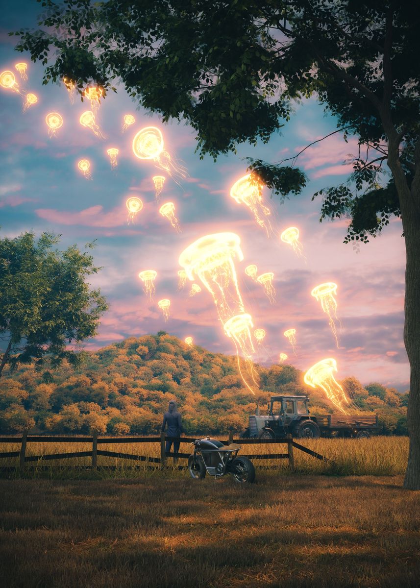 'Fireflies' Poster, picture, metal print, paint by Icosphere | Displate