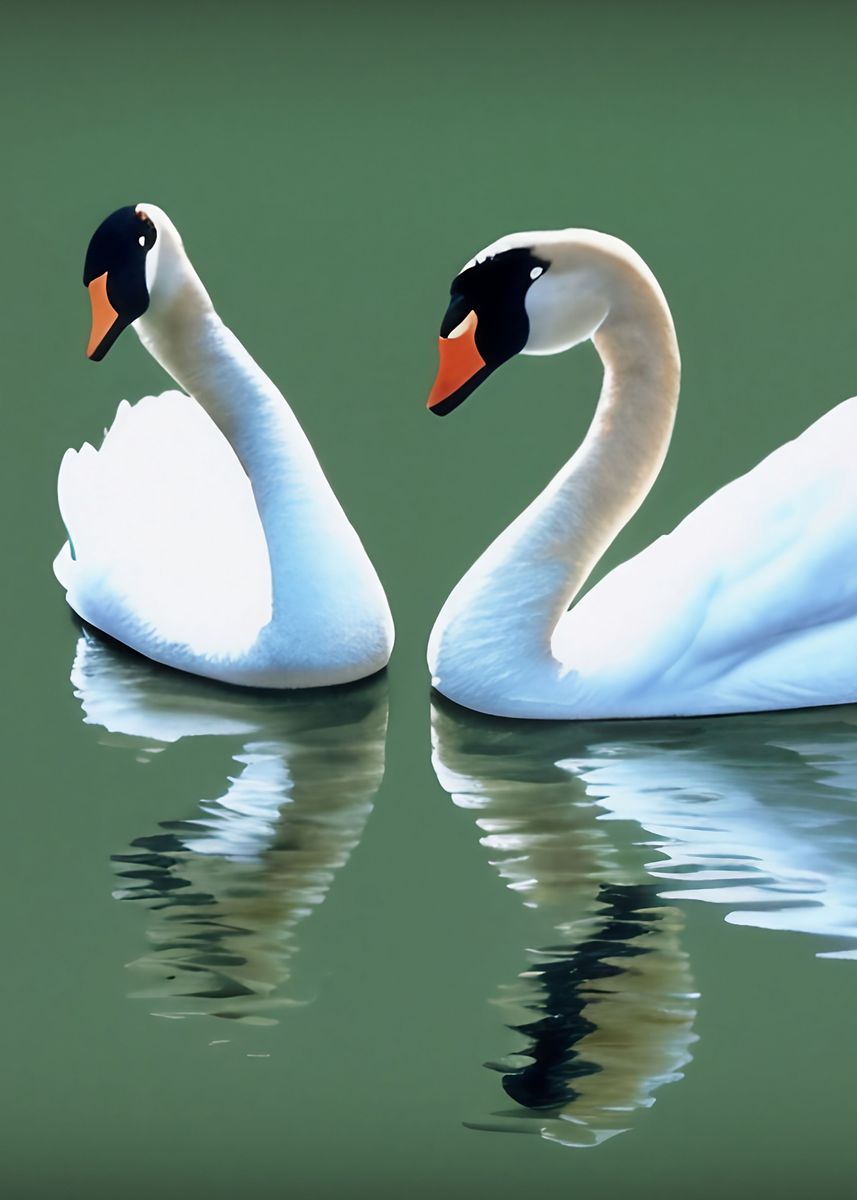 'Two beautiful swans' Poster, picture, metal print, paint by Sloka ...