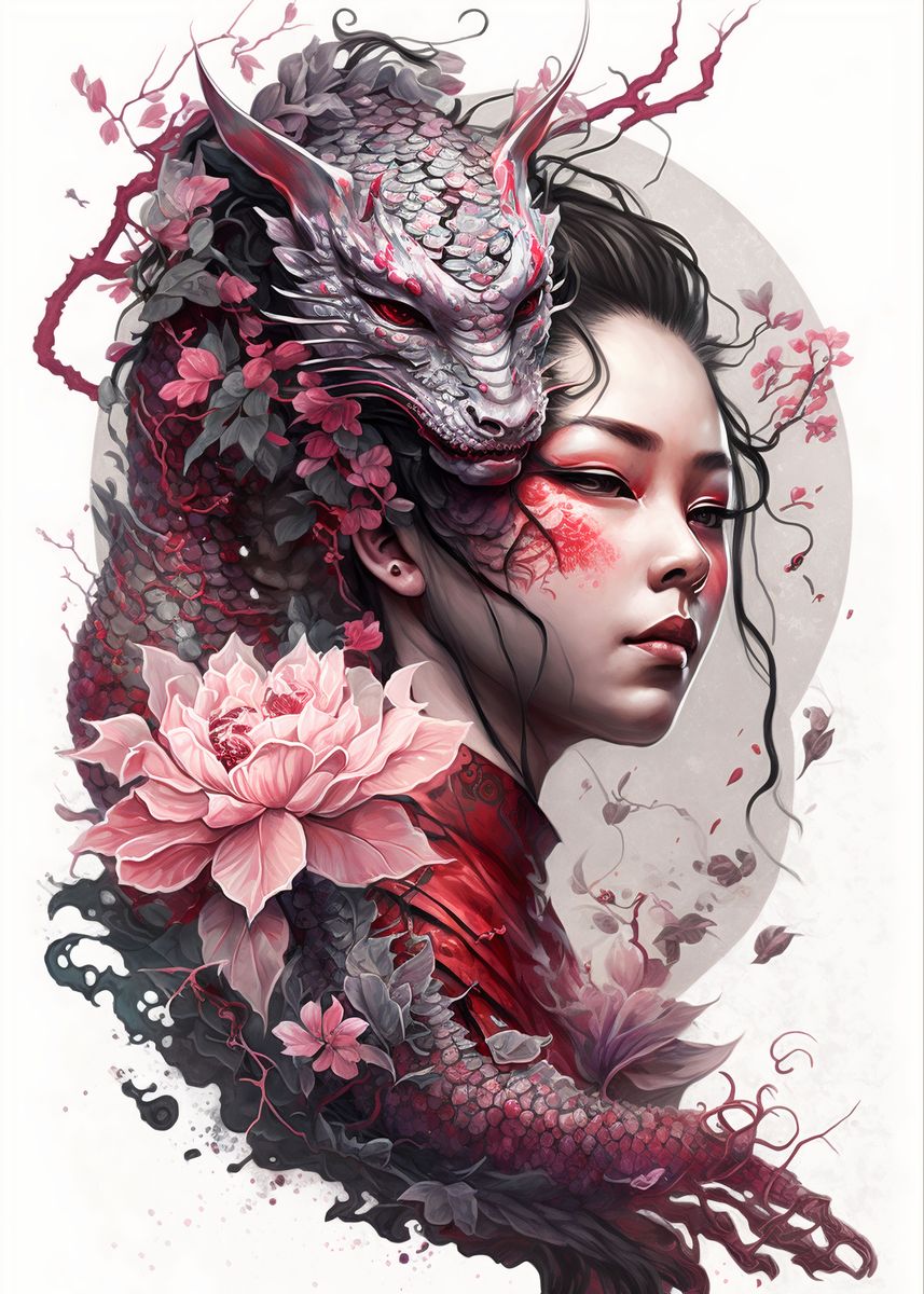 'Geisha Dragon' Poster, picture, metal print, paint by Graphic Japanese ...