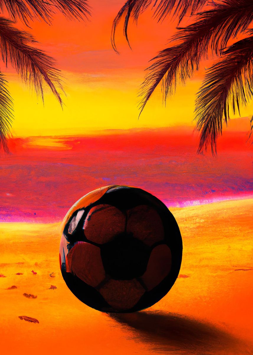 'Island palm football' Poster, picture, metal print, paint by maxdesign ...