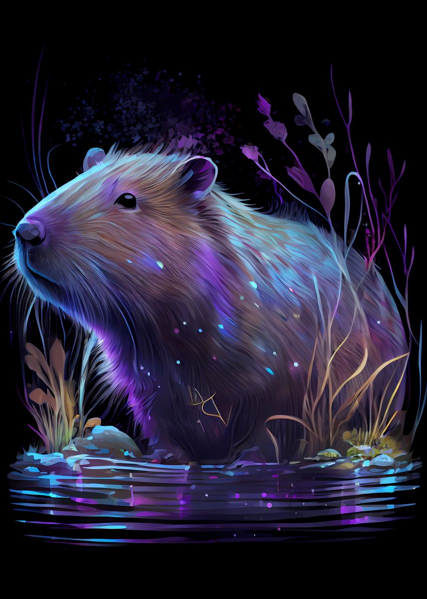 'Capybara Colorful' Poster, picture, metal print, paint by ...