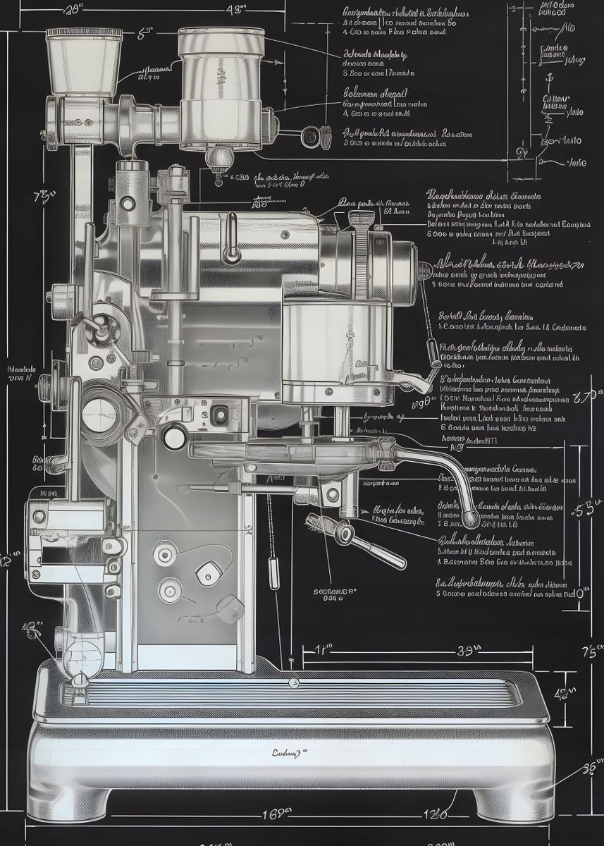 'Coffee Machine Blueprint' Poster, picture, metal print, paint by ...
