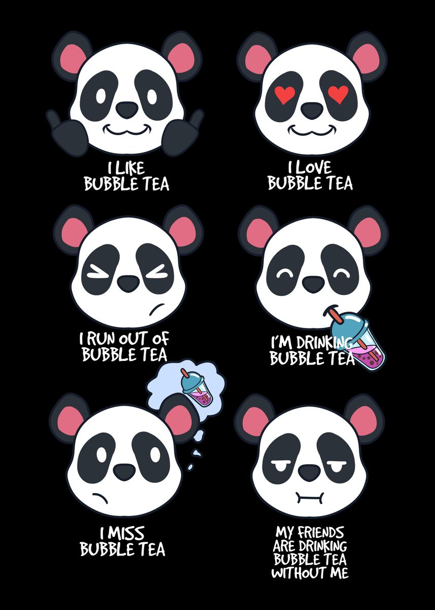 'Panda And Bubble Tea' Poster, picture, metal print, paint by Hexor ...