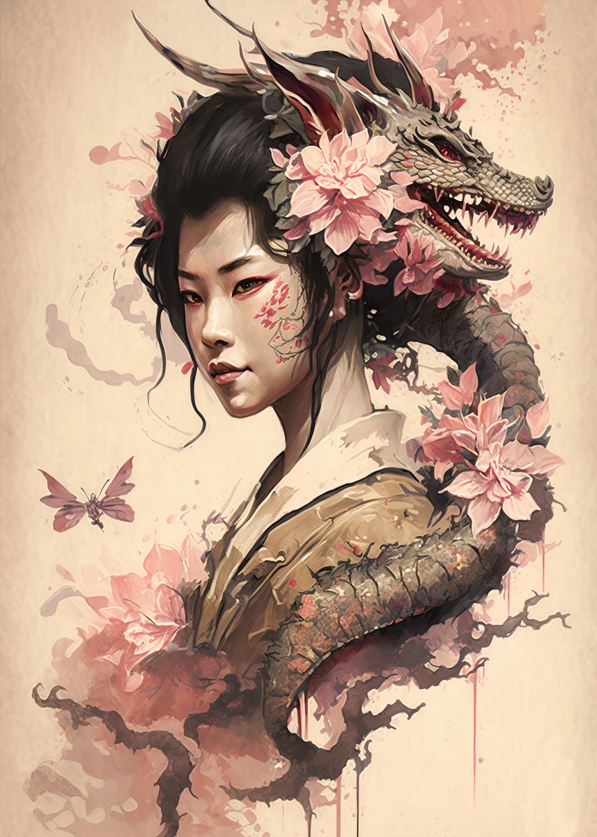 'Geisha Dragon' Poster, picture, metal print, paint by Graphic Japanese ...