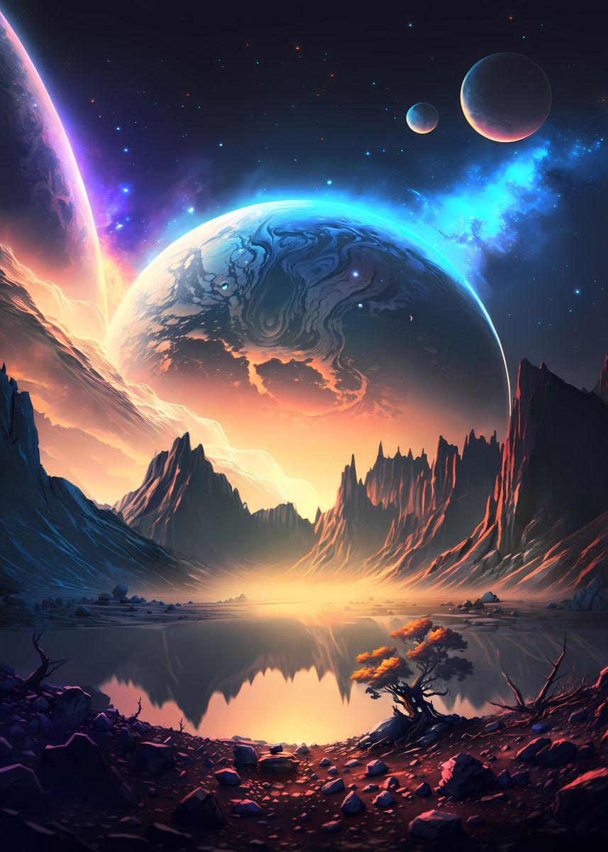 'Galaxy Planetary Landscape' Poster, picture, metal print, paint by ...