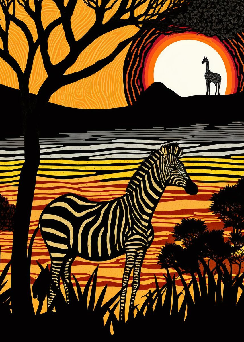 'Sunset Zebras' Poster, picture, metal print, paint by Blackman Studio ...