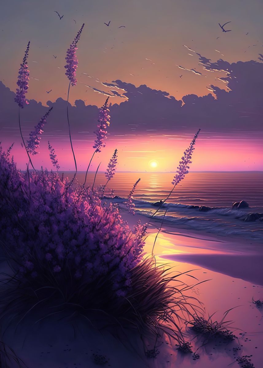 'beautiful beach sunset' Poster, picture, metal print, paint by ...