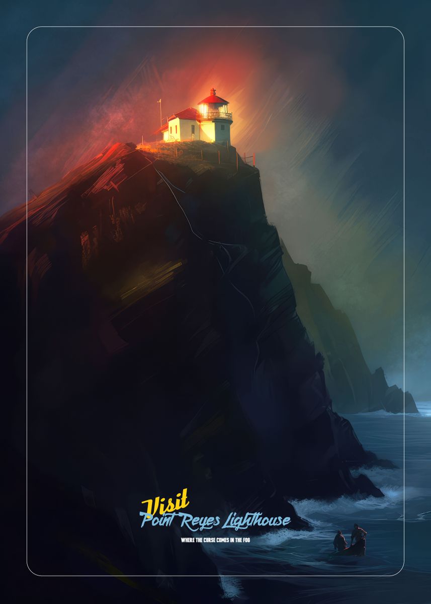 'Visit The Fog Lighthouse' Poster, picture, metal print, paint by ...