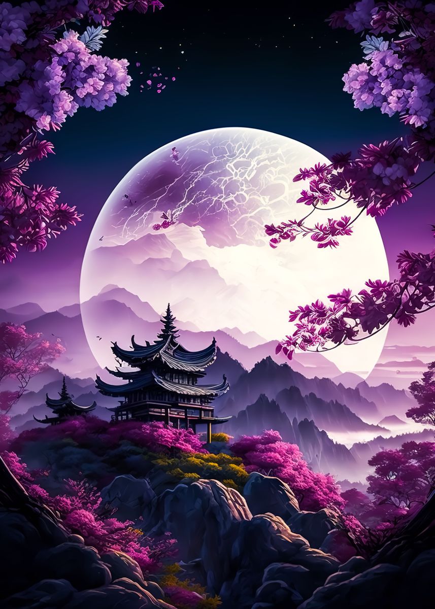 'japanese landscape moon ' Poster, picture, metal print, paint by Anime ...